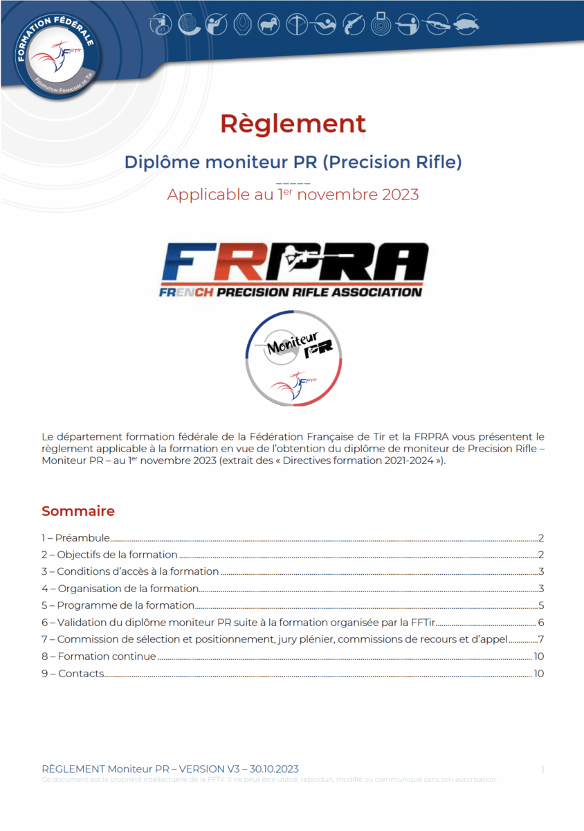 Moniteur PR | Fédération française de tir